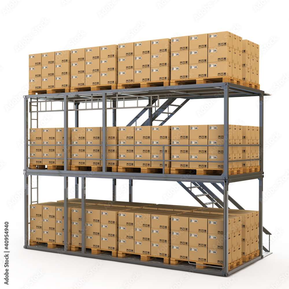 Warenlager mit Kartons Stock Illustration | Adobe Stock