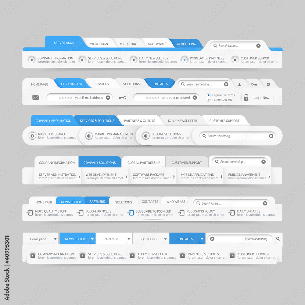 Website design menu navigation elements: Navigation menu bars Stock ...