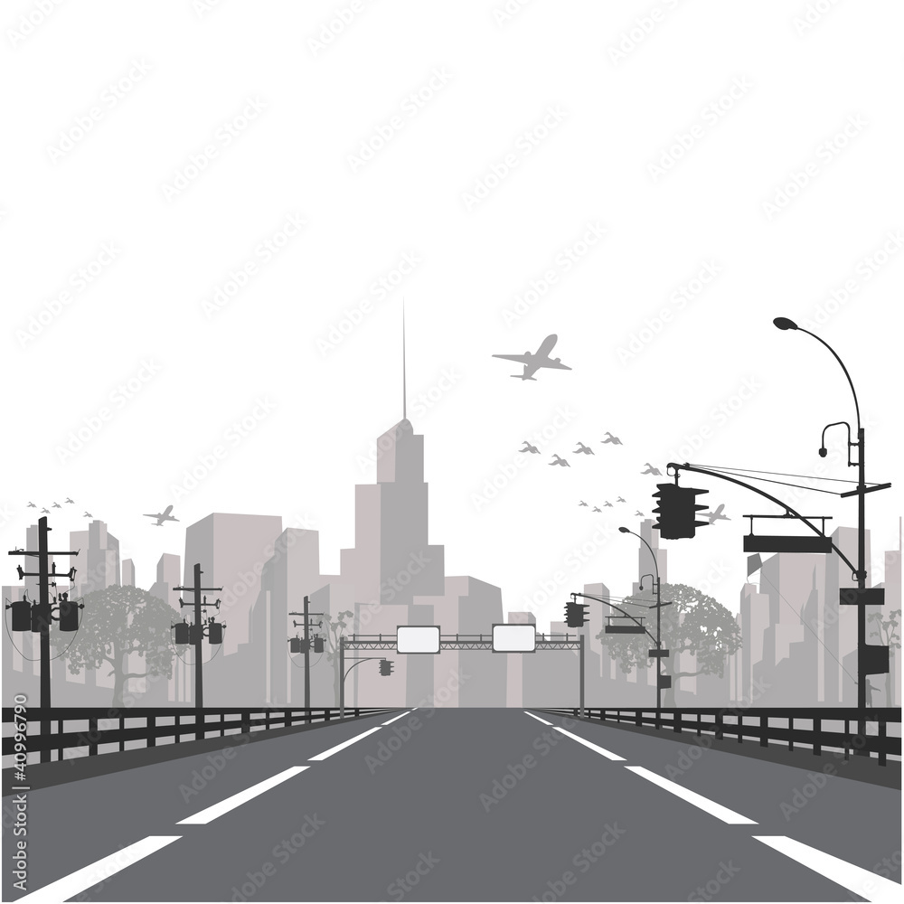 Vector illustration. - Highway leads to city .City skyline Stock Vector ...