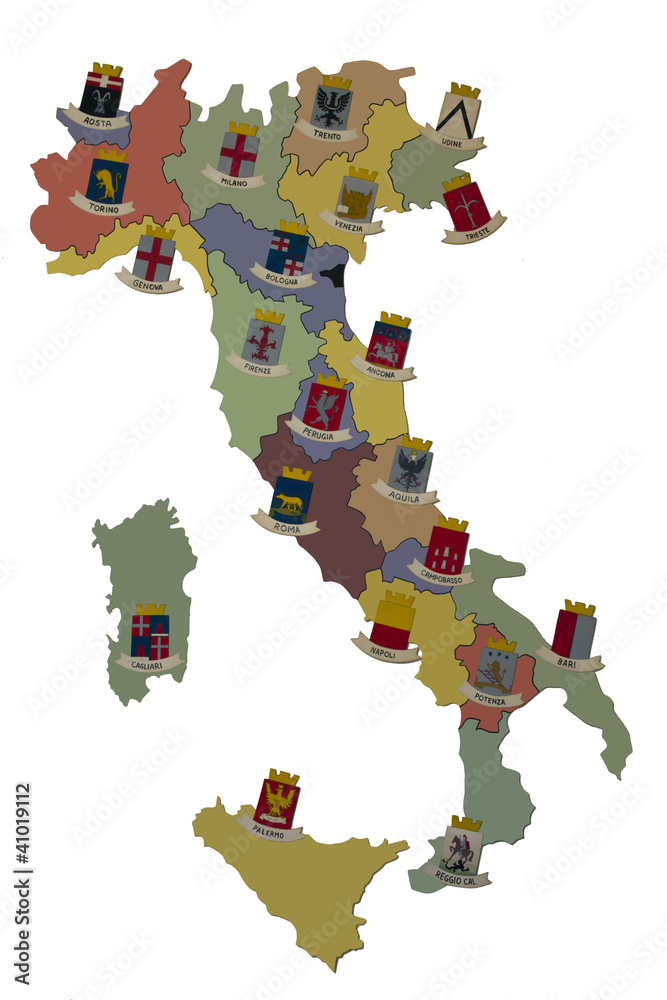 Italien mit Wappen aus sperrholz gefertigt Stock Photo | Adobe Stock