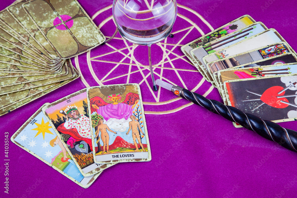 Tarot cards with a magic ball and magic wand (6). Stock Photo | Adobe Stock