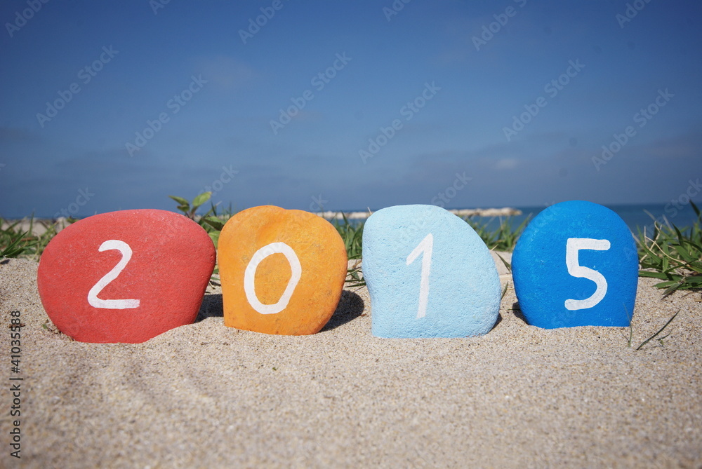 Foto Stock Happy 2015 on the beach | Adobe Stock