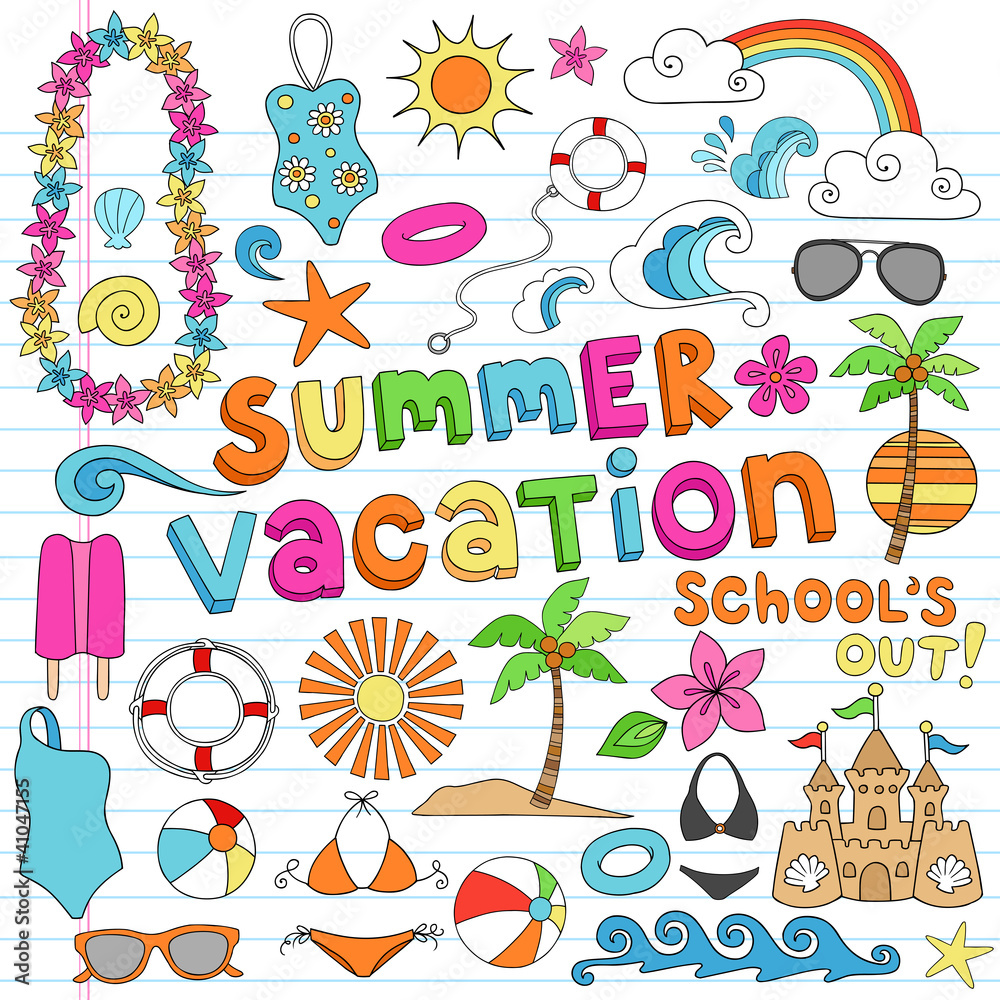 Hawaiian Summer Vacation Doodles Set Stock Vector | Adobe Stock
