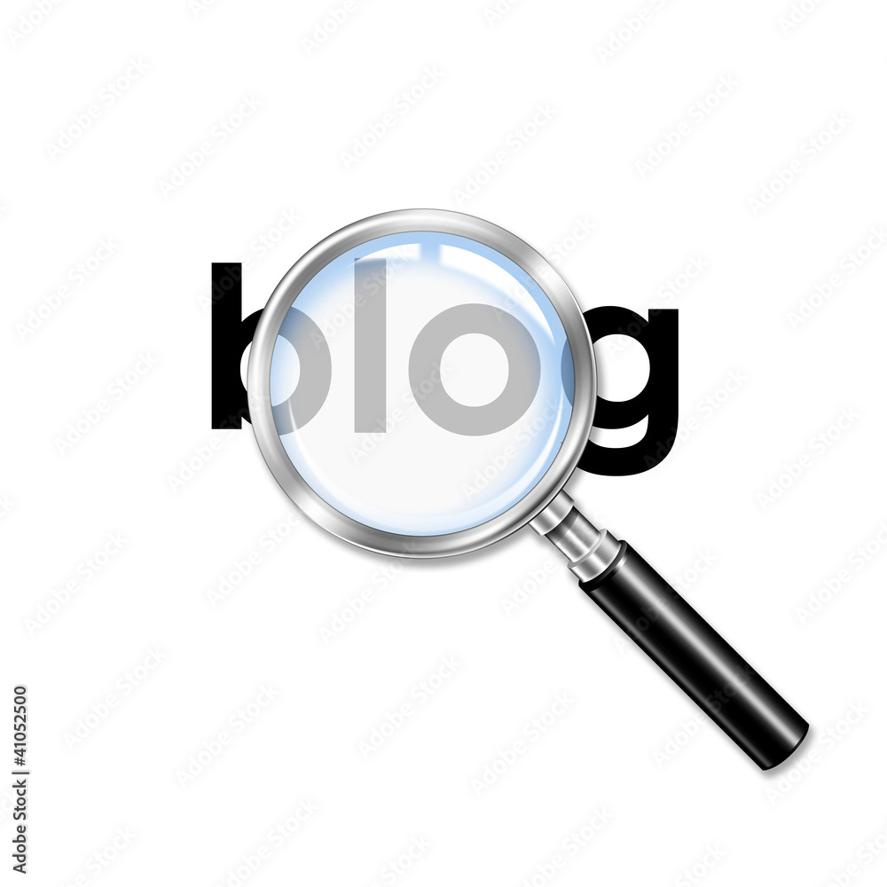 Icono lupa 3D con texto blog Stock Illustration | Adobe Stock