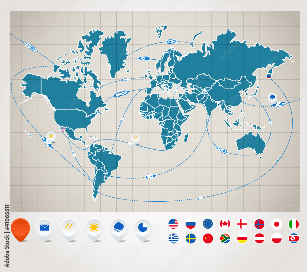 Infographics. World map with ship tracking Stock Vector | Adobe Stock