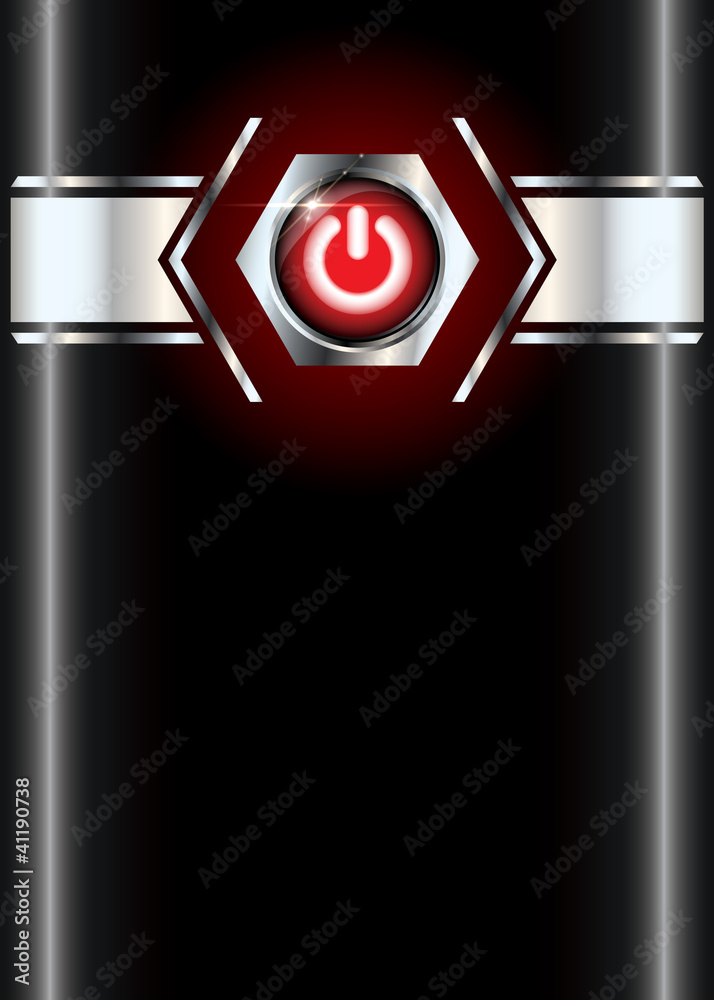 Power on red glossy vector button black template Stock Vector | Adobe Stock