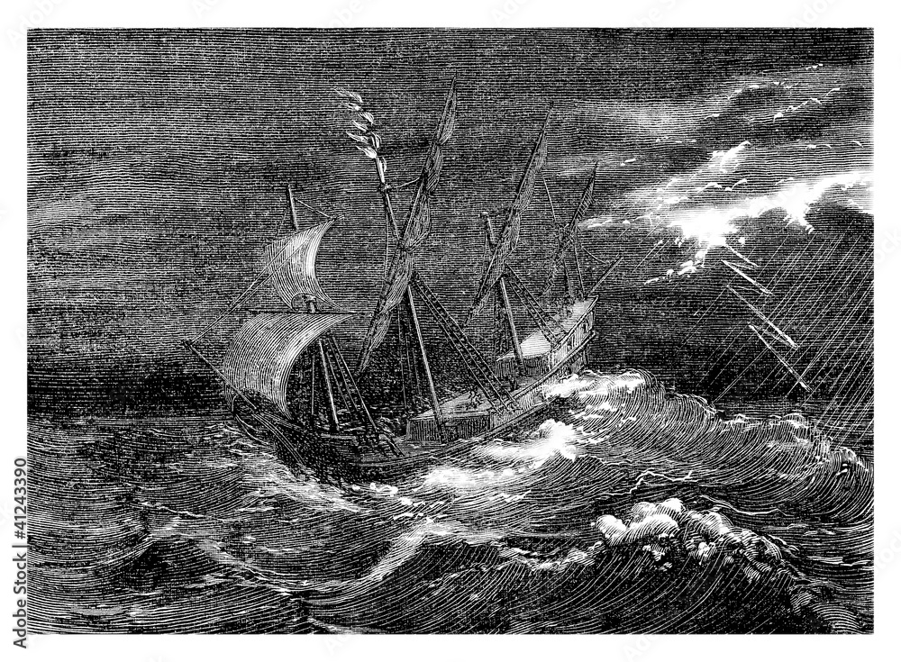 Sailing Ship in Storm Stock Illustration | Adobe Stock