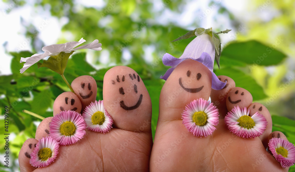 Happy togehter: Feet in springtime Stock-Foto | Adobe Stock