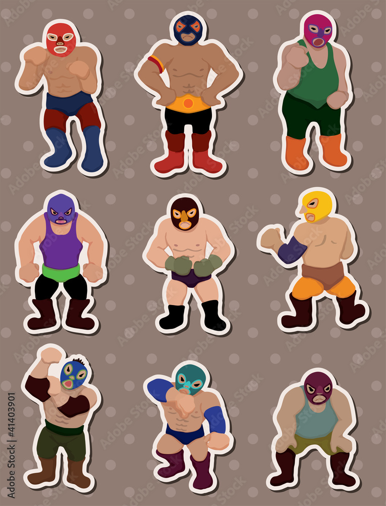 cartoon wrestler stickers Stock Vector | Adobe Stock