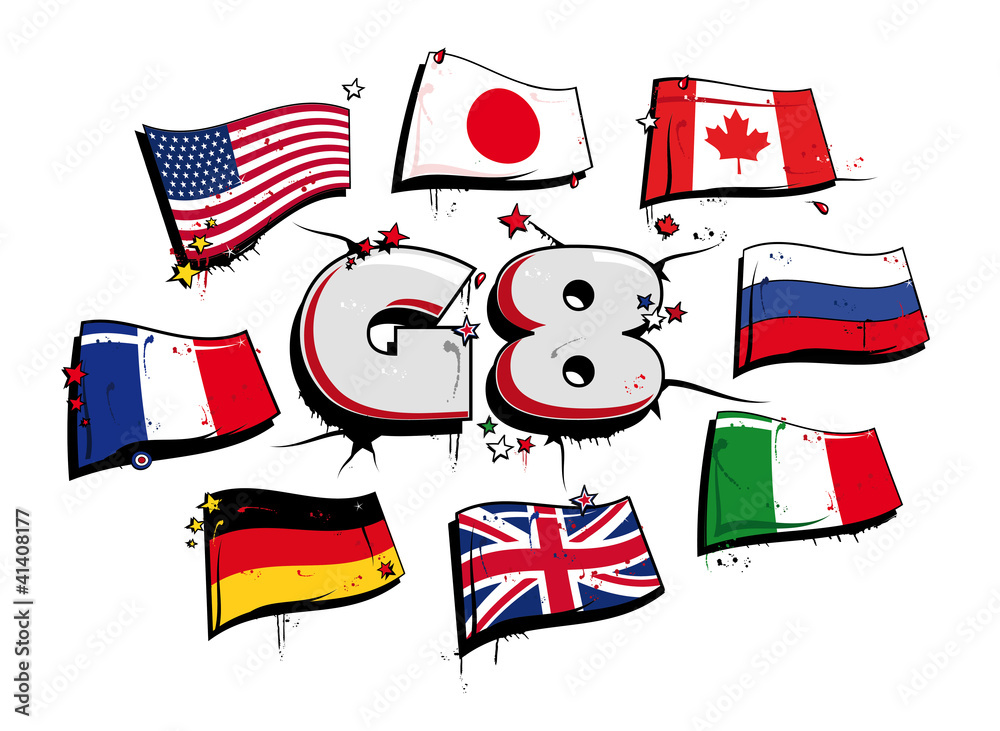 G8 The Group of Eight summit graffiti flags illustration Stock ...