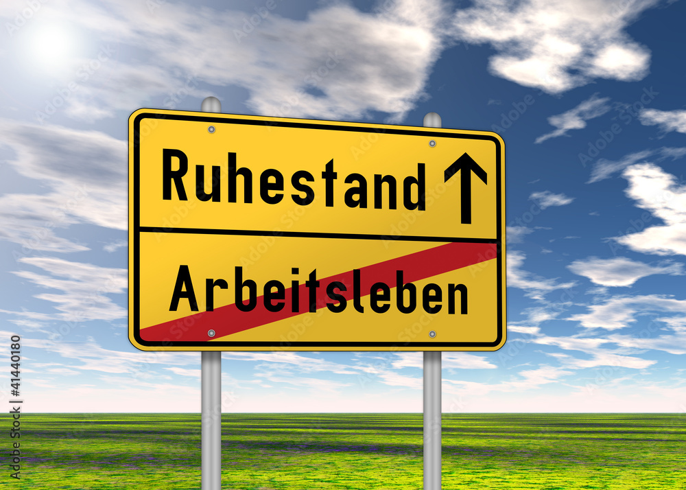 Ortsschild "Ruhestand / Arbeitsleben" ilustración de Stock | Adobe Stock