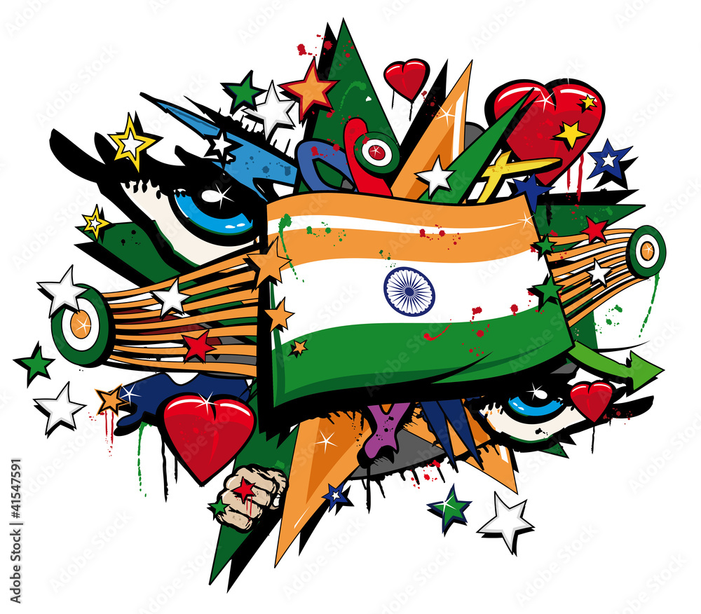 India flag graffiti pop art illustration Stock Illustration | Adobe Stock