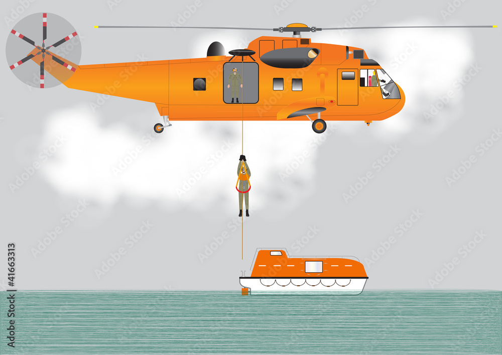 Search and Rescue Helicopter and lifeboat Stock Vector | Adobe Stock