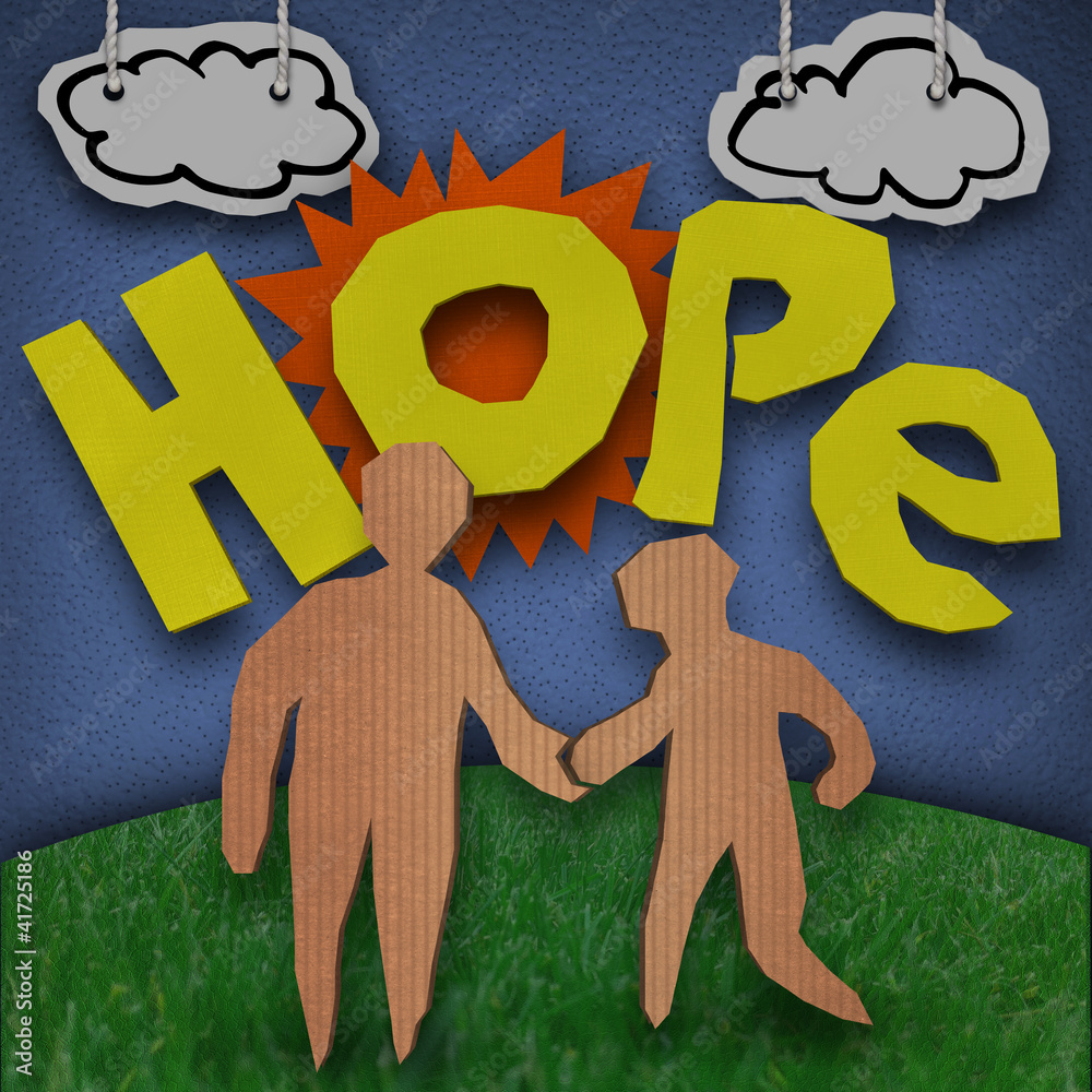 Hope Cardboard Diorama Word People Holding Hands Stock Illustration ...