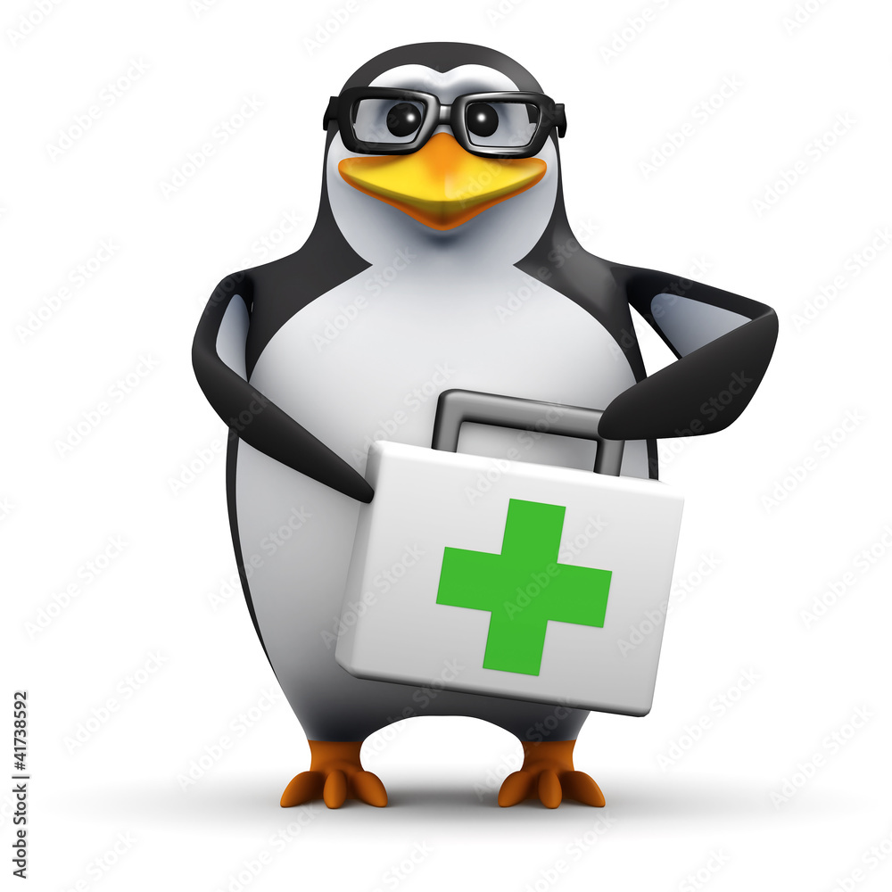 3d Penguin in glasses holds a medical kit ilustración de Stock | Adobe ...