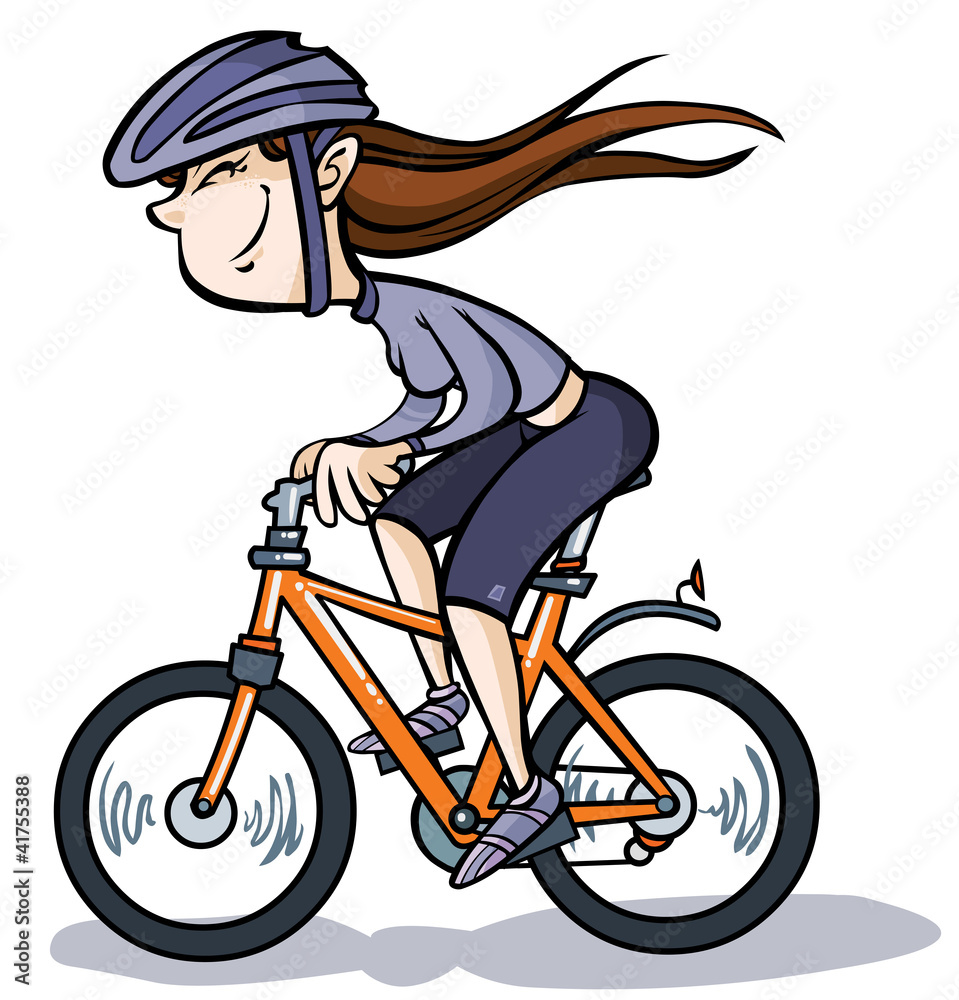 Cartoon Girl on Bike. Stock Vector | Adobe Stock