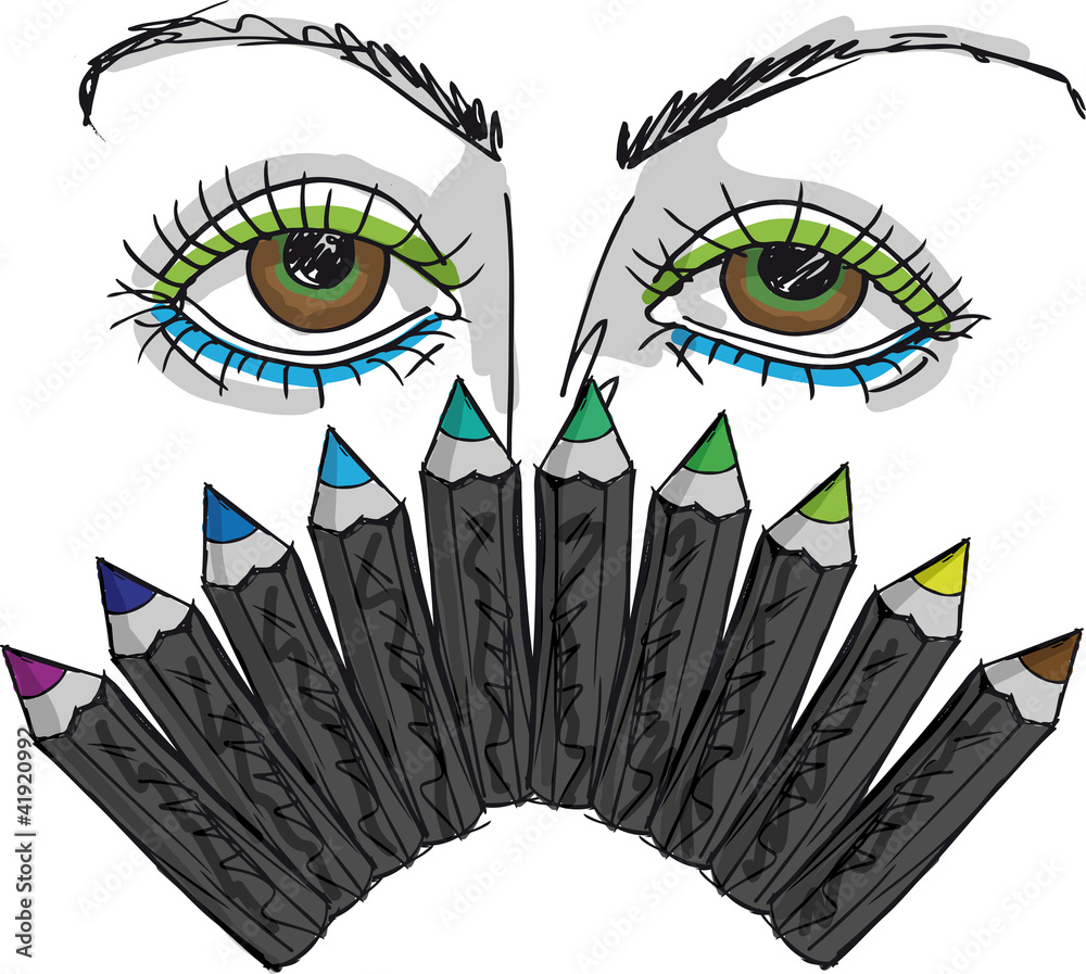 sketch of Cartoon Eyes and Professional eye liner. Vector illust Stock ...