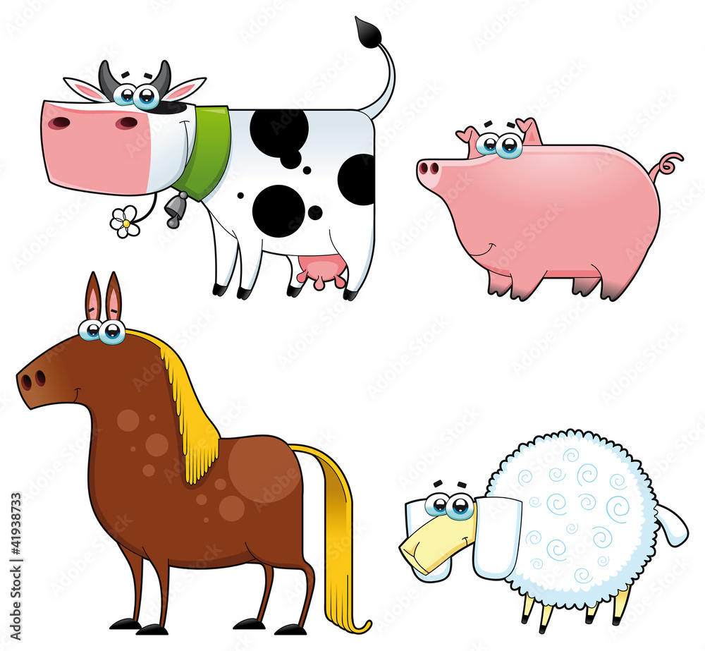 Funny farm animals. Cartoon and vector isolated characters. Stock ...