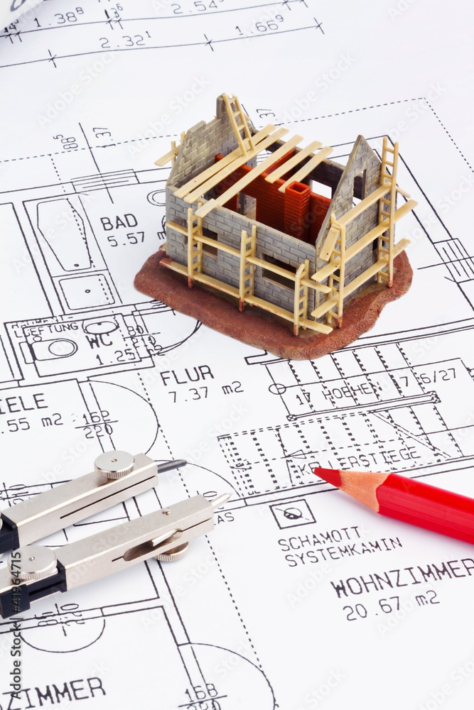 Bauplan eines Wohnhauses. Hausbau Stock Photo | Adobe Stock