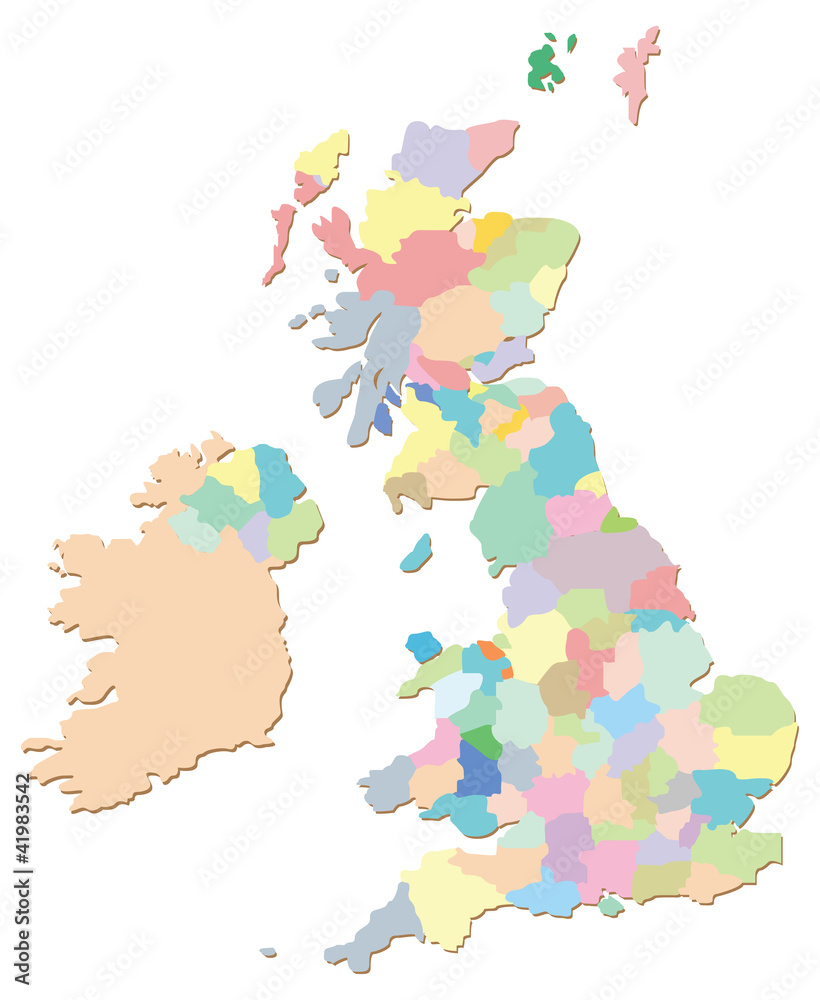 A map of the United Kingdom containing all the counties Stock ...