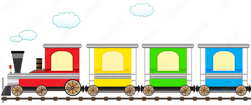 cartoon isolated cute train with colorful carriage in railroad Stock ...