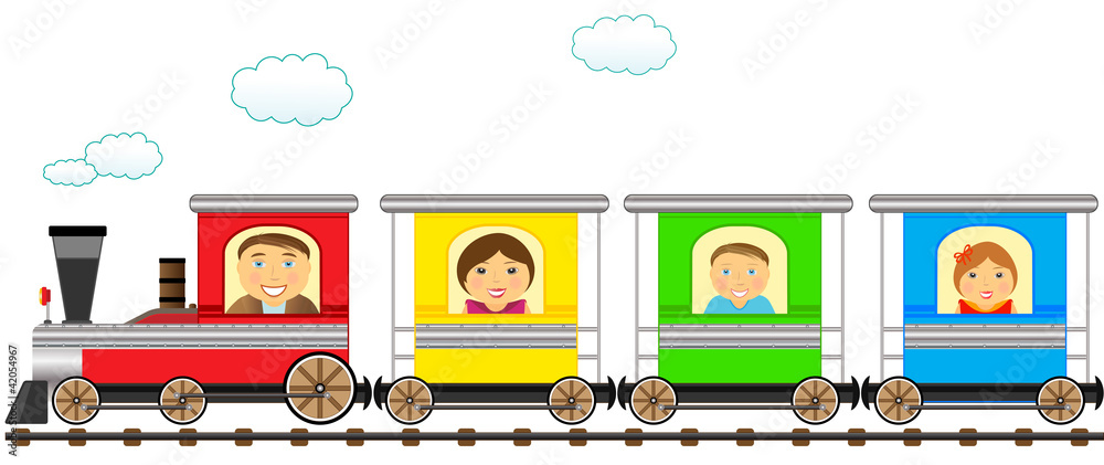 cartoon isolated colorful family train in railroad Stock Vector | Adobe ...