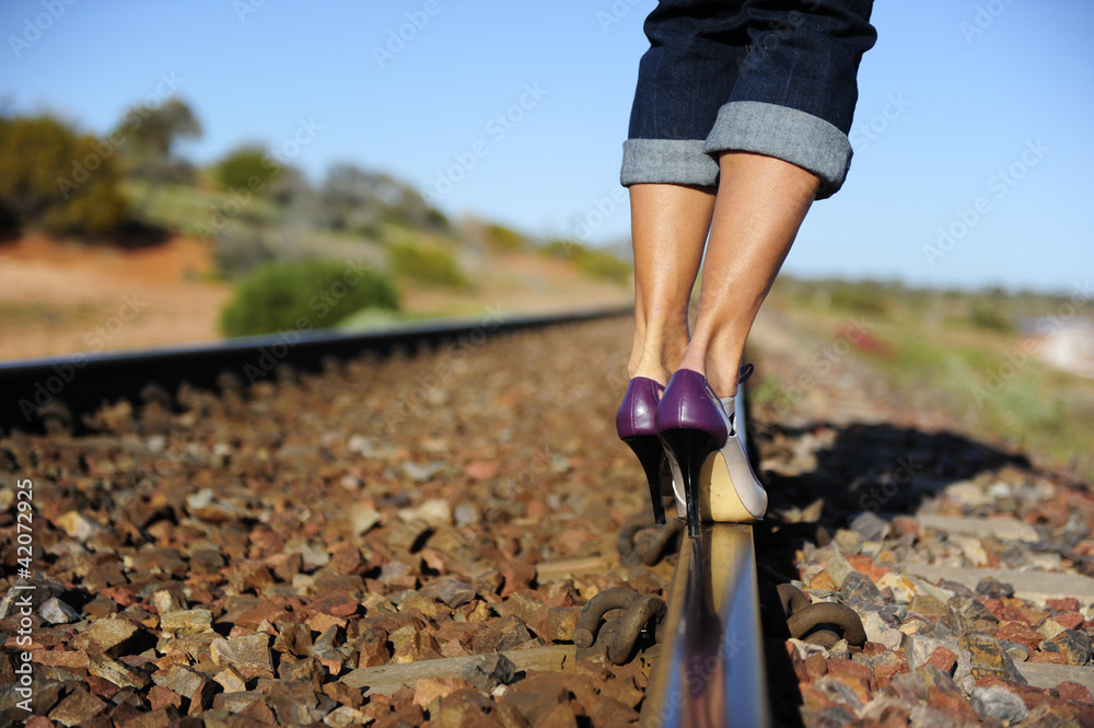 Sexy woman high heels outback Australia railway Stock Photo | Adobe Stock
