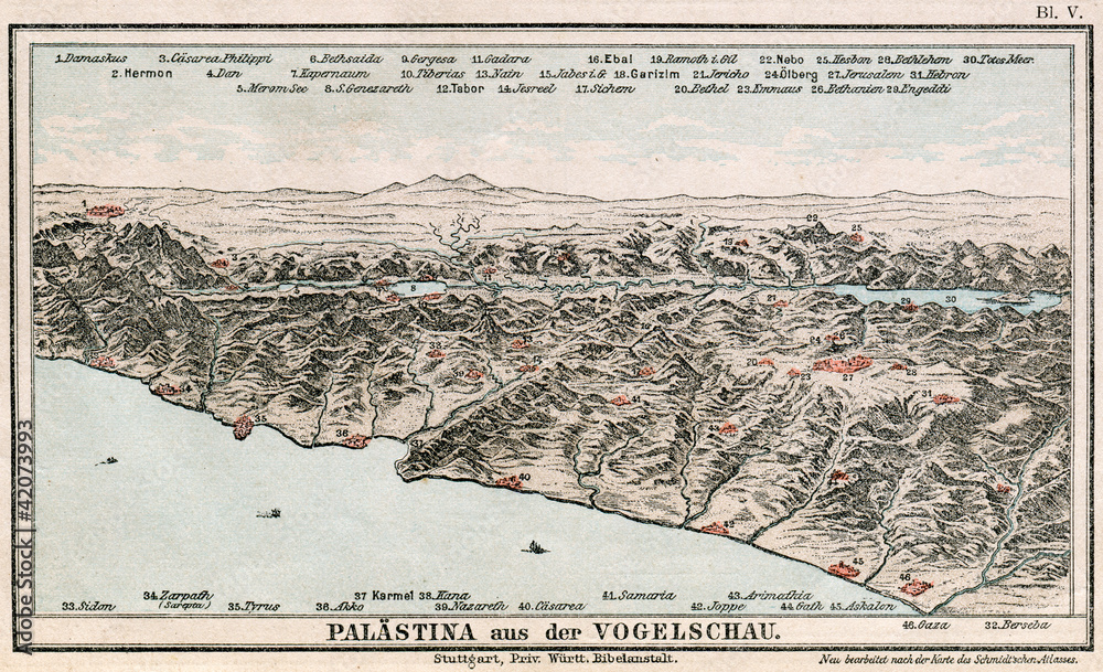 Map of Palestine. The Bible. Germany, 1895 Stock Photo | Adobe Stock
