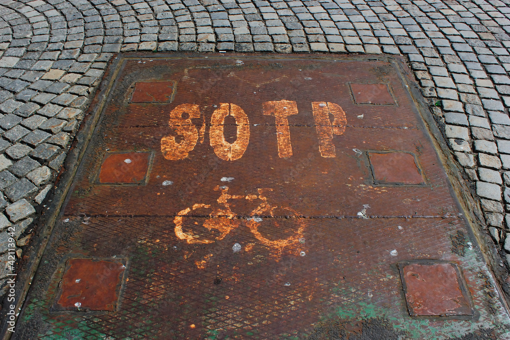 Uncommon traffic sign - "STOP for bikes", example of writting disorder ...