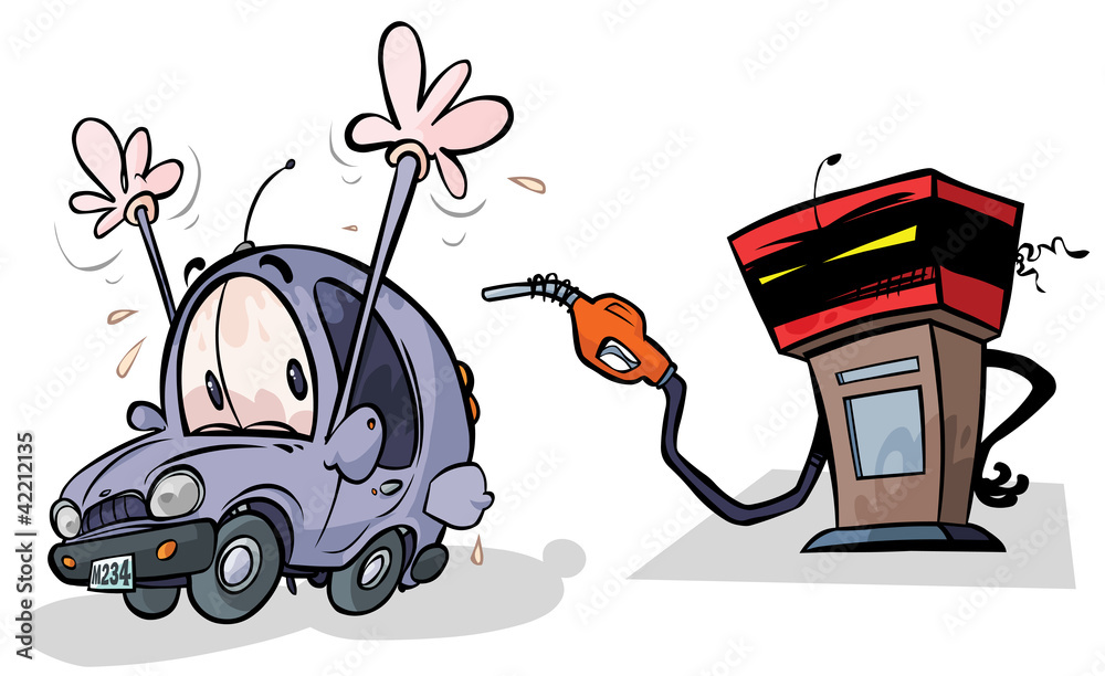 Cartoon Gas Pump and Car. Stock Vector | Adobe Stock