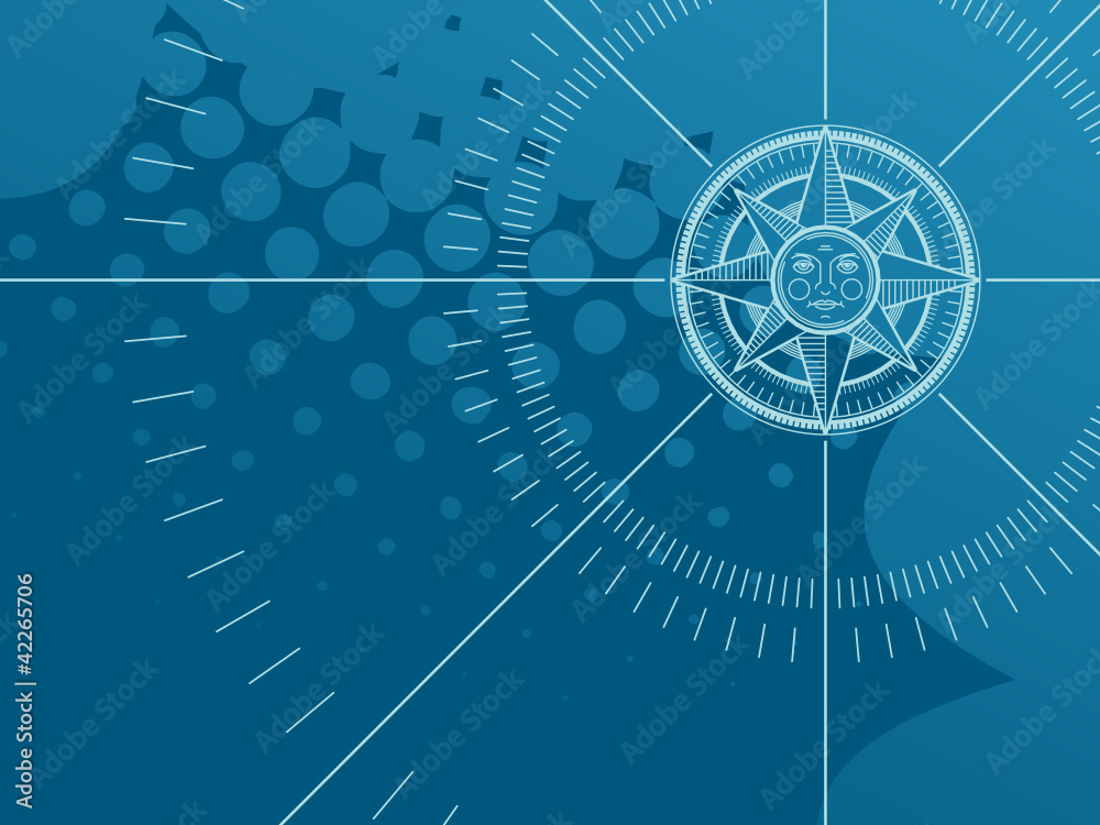 Blue background with compass rose Stock Vector | Adobe Stock