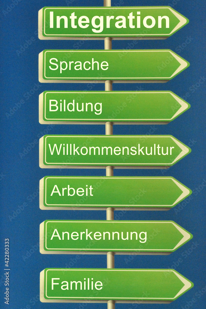 Schild zum Thema „Migranten und Integration“ Stock Photo | Adobe Stock