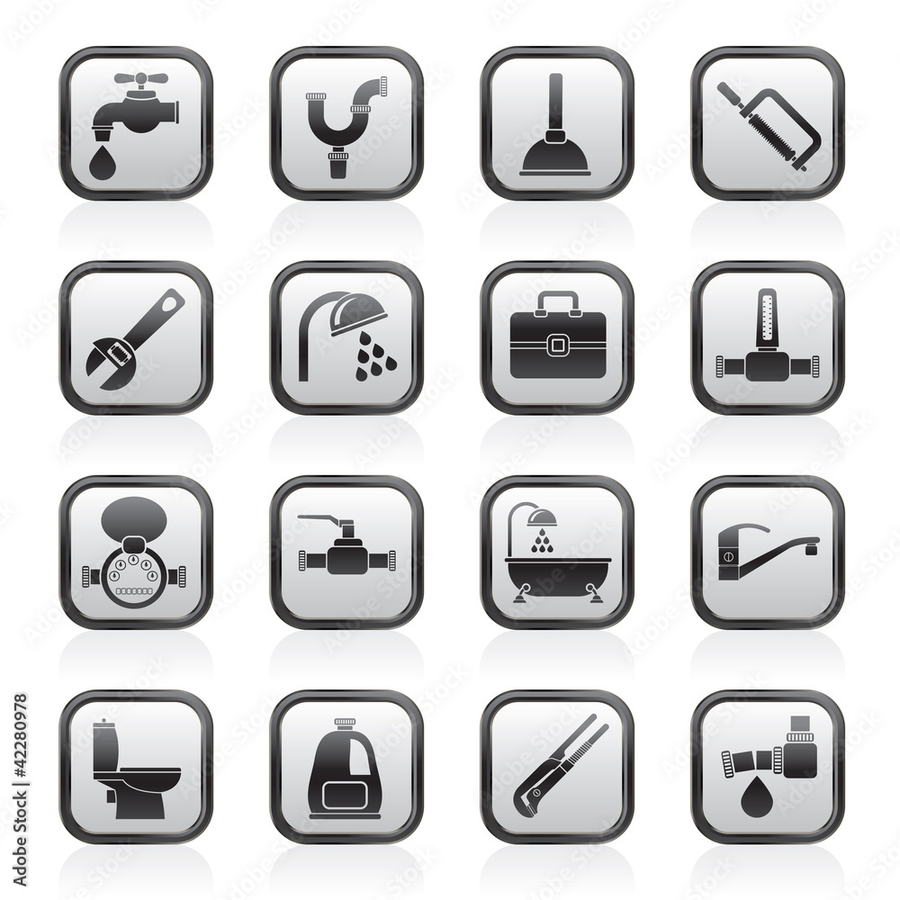 plumbing objects and tools icons - vector icon set Stock Vector | Adobe ...
