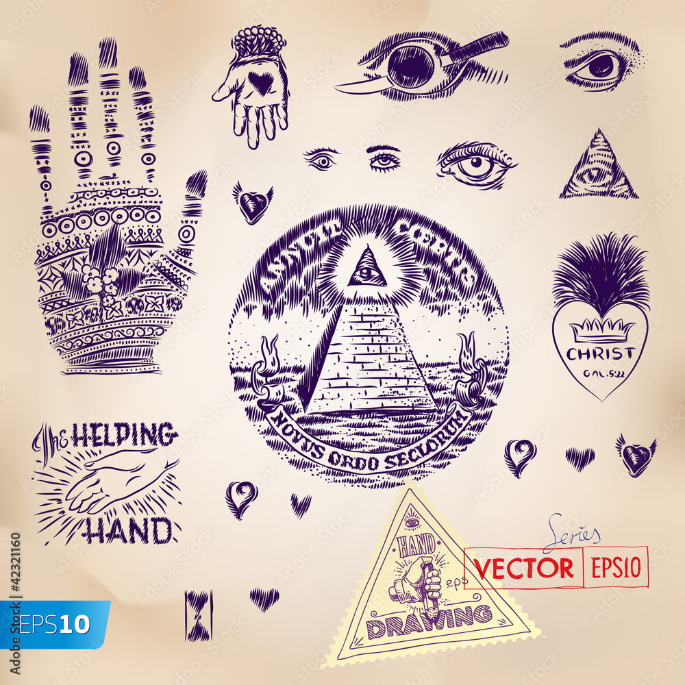 Hand drawing symbols, truncated pyramid, vector Eps10 image Stock ...