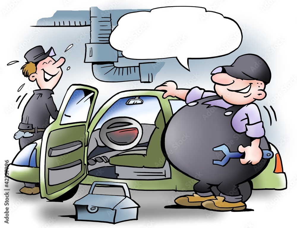 Fat man examining car Stock Illustration | Adobe Stock