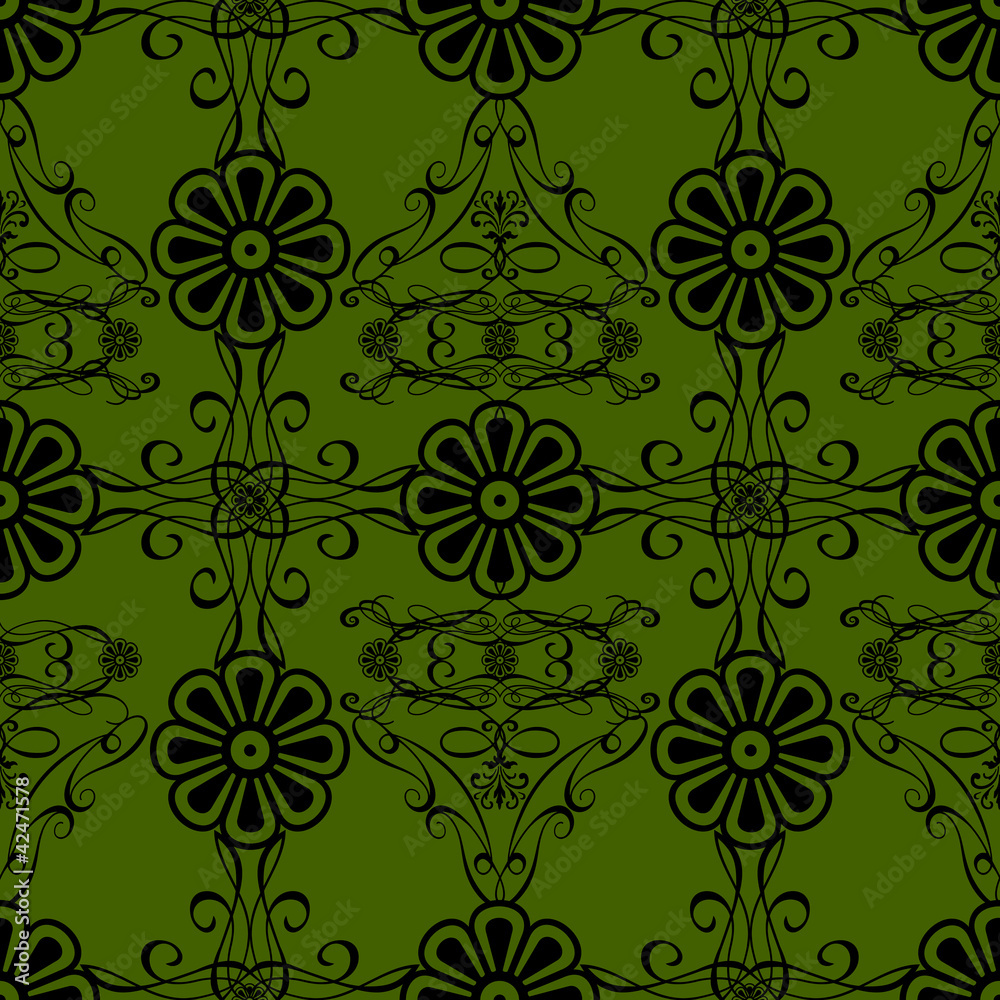 Green flowers vintage style wallpaper background Stock Vector | Adobe Stock