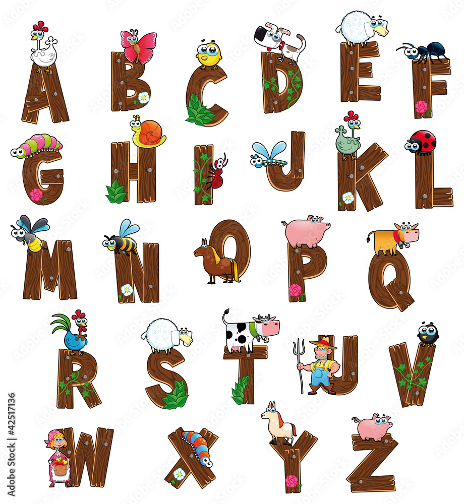 Alphabet with farm characters. Vector isolated letters. Stock Vector ...