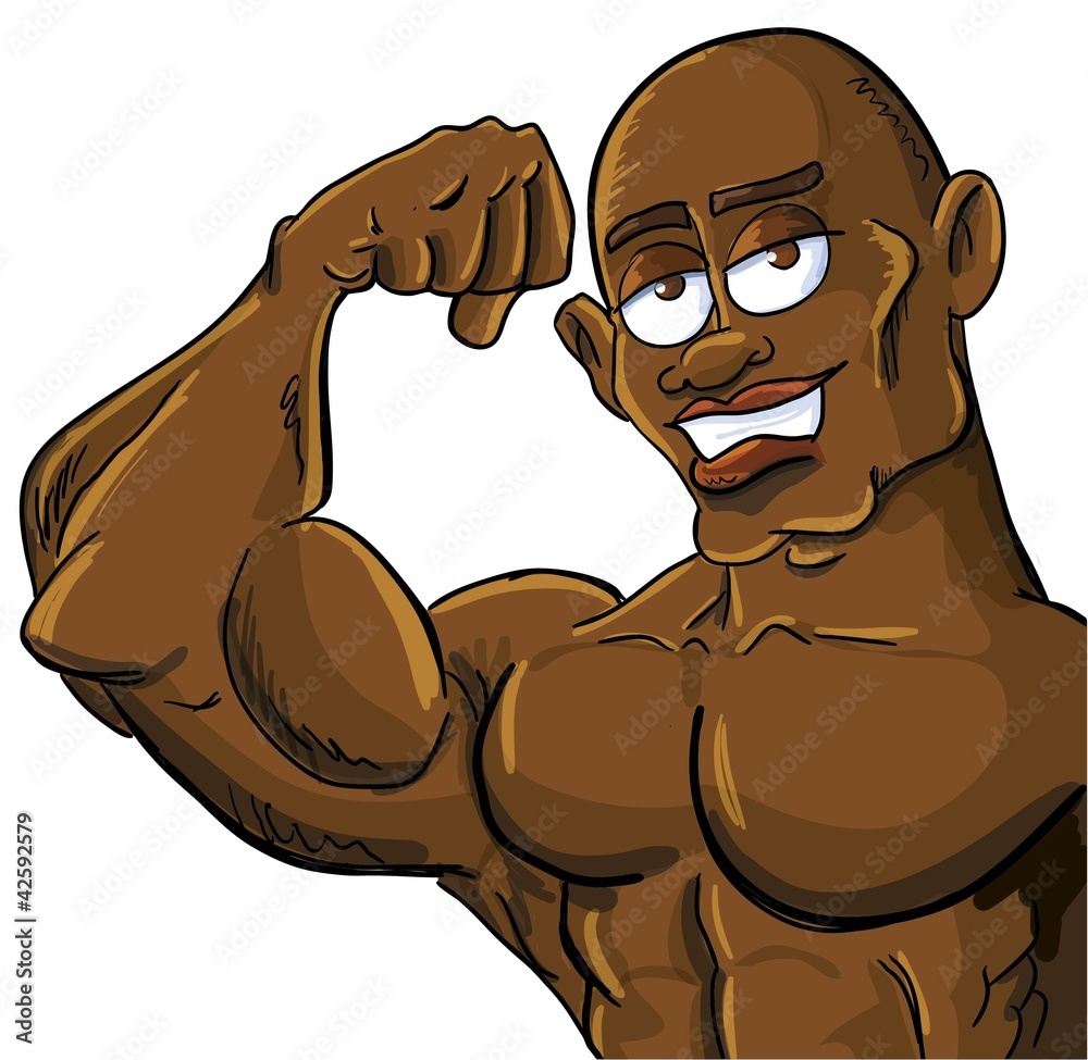 Cartoon muscle man flexing his bicep. Isolated Stock Illustration ...