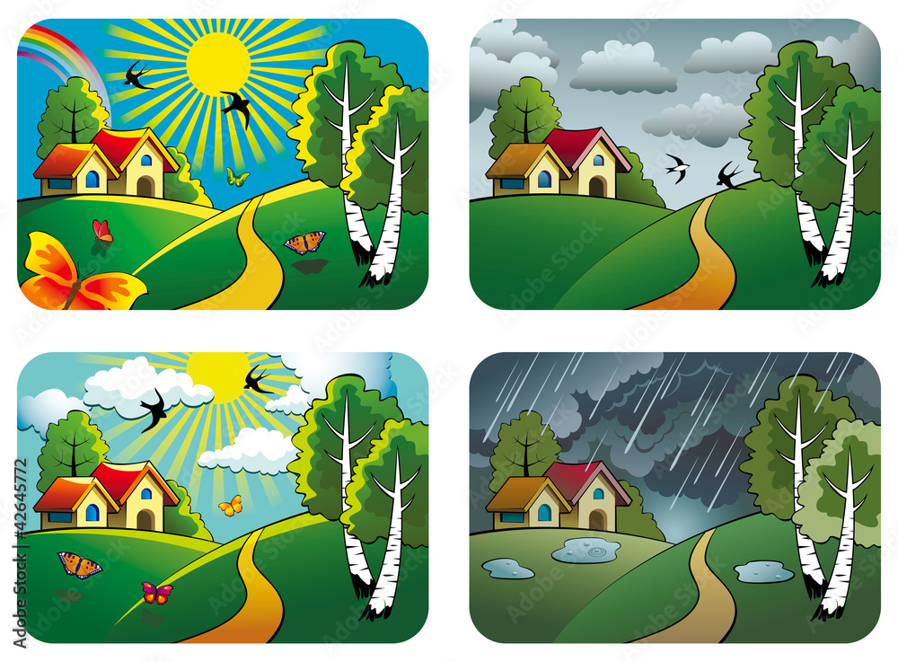Weather: sunny, cloudy, overcast and rainy, vector Stock Vector | Adobe ...