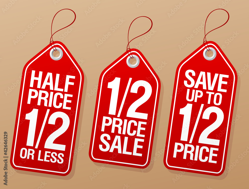 Half price save, promotional sale labels set Stock Vector | Adobe Stock