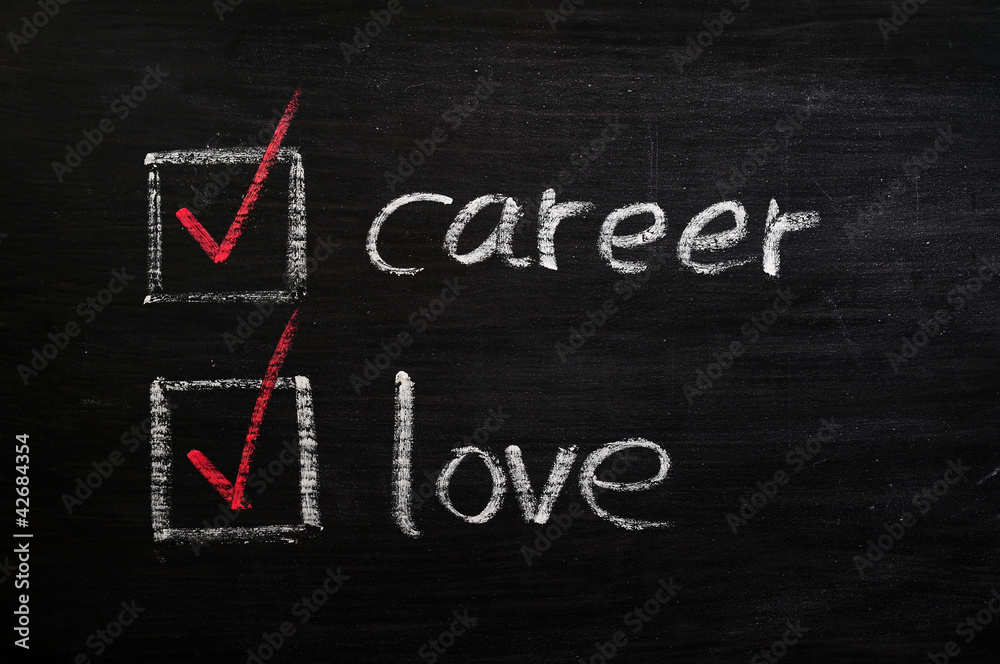 Love and career choices with check boxes on a blackboard Stock Photo ...