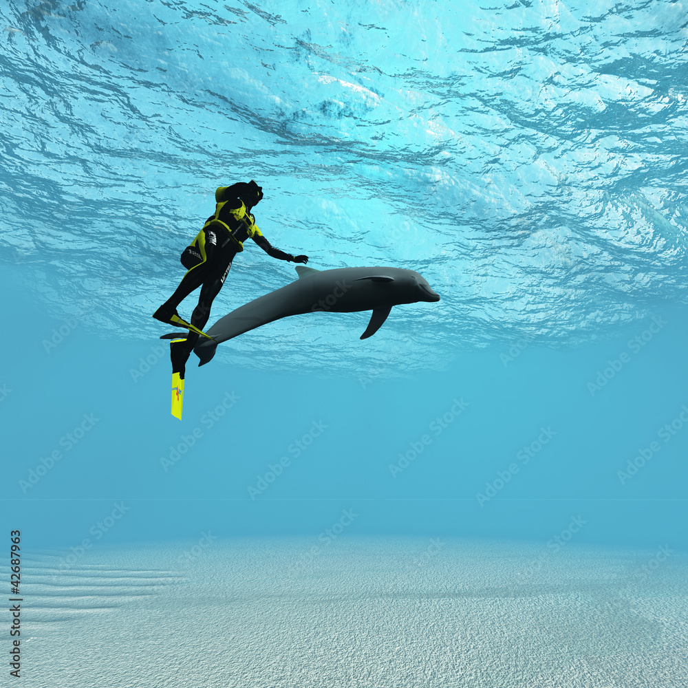Diver with dolphin Stock Photo | Adobe Stock