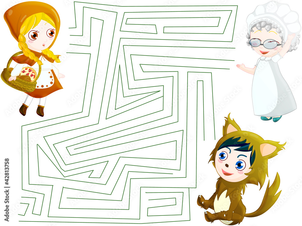 Maze little red riding hood. include clipping path and solutions Stock ...