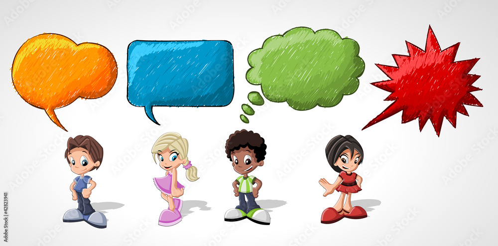 Cartoon children talking with speech balloon Stock Vector | Adobe Stock