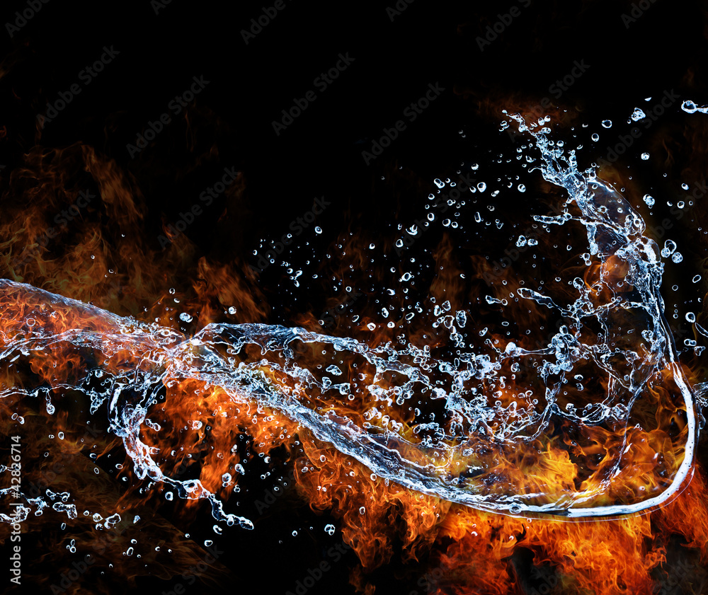 Water and fire connection, representation of elements. Stock Photo ...
