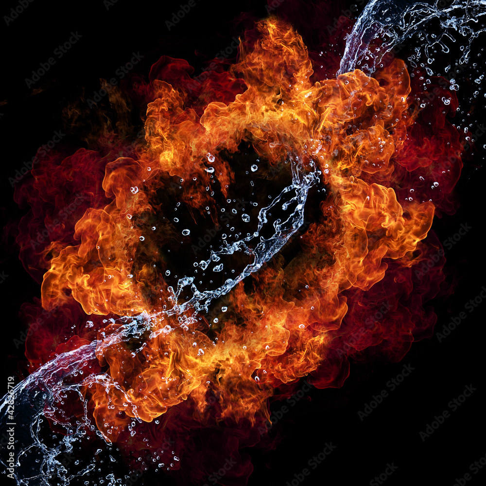 Water and fire connection, representation of elements. Stock Photo ...