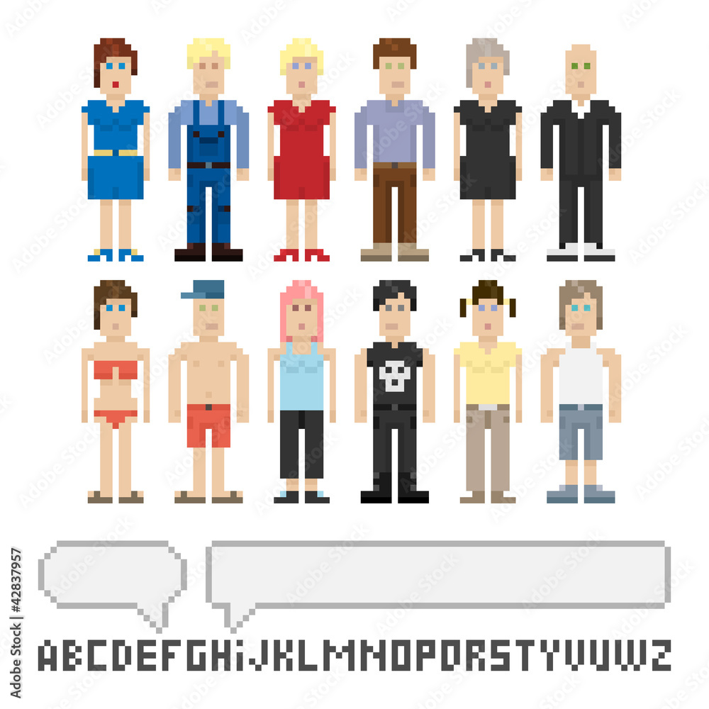 Set of pixel people. Vector illustration. Stock Vector | Adobe Stock