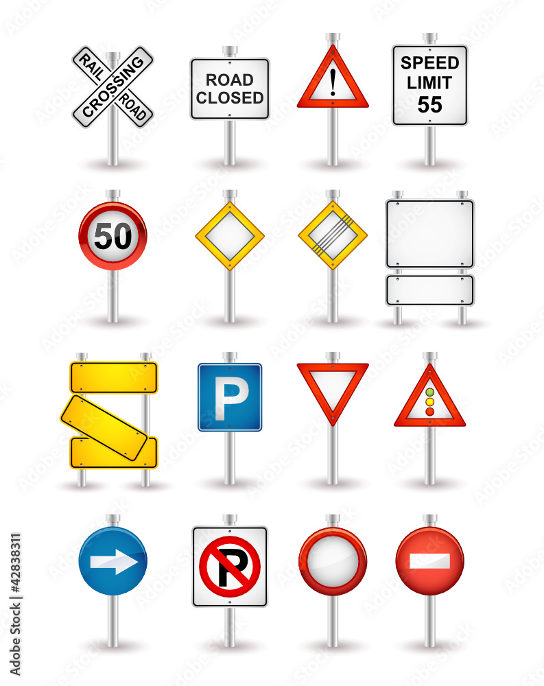 danger road signs set Stock Vector | Adobe Stock