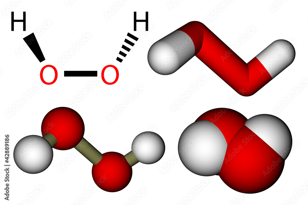 Hydrogen peroxide (H2O2) structural formula and molecular models Stock ...