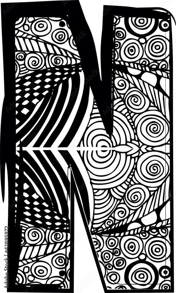 Letter N with abstract drawing. Vector illustration Stock Vector ...